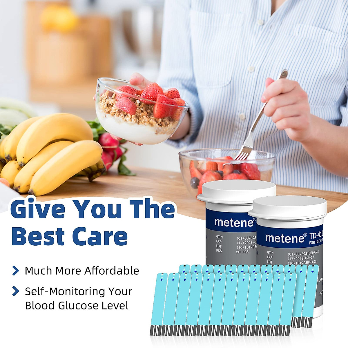 Metene TD-4116 Blood Glucose Test Strips, 100 Count Blood Sugar Test Strips for Diabetes, Use with metene TD-4116 Blood Glucose Monitoring System Only