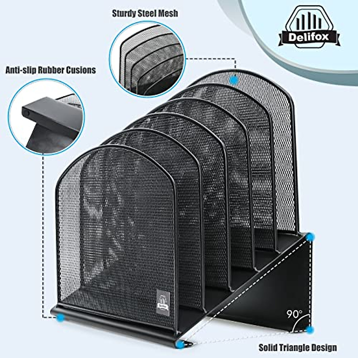 Delifox 2 Pack Inclined Desk File Organizer, 5 Slot Desktop File Folder Holder Document Holder Sorter Organization and Accessories for Office School Classroom