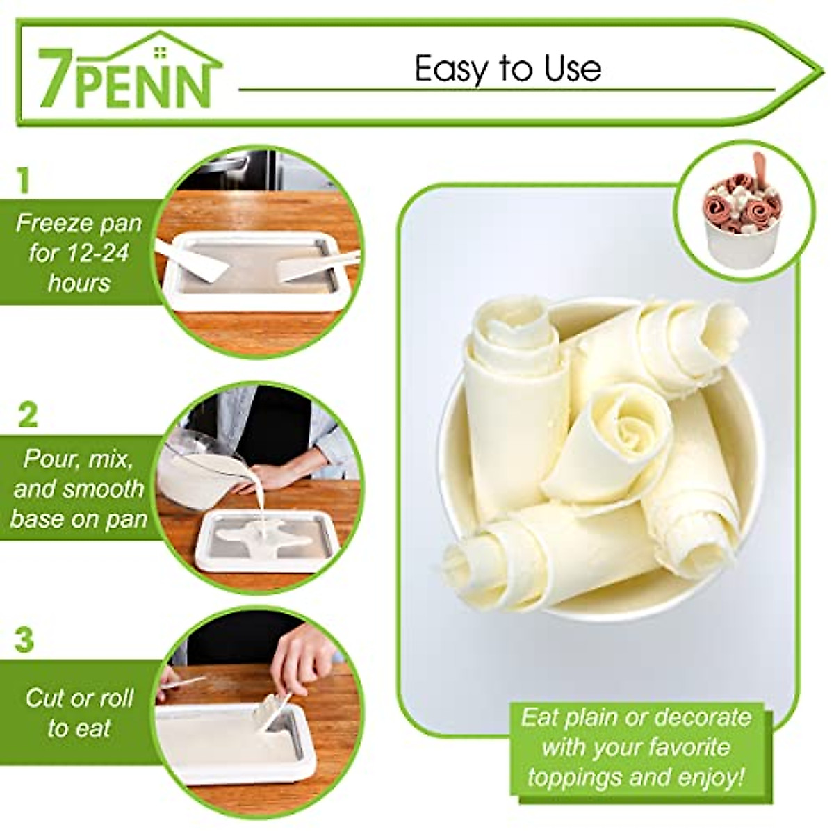 7Penn Instant Freezer Homemade Ice Cream Cold Plate Roller with 2 Spatulas - Anti Griddle Ice Cream Roll Maker Slab Pan