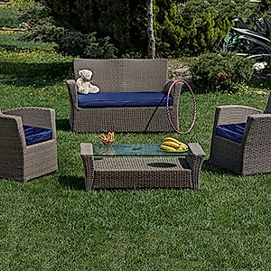 3 Pcs Outdoor Cushion Covers Patio Cushion Replacement Covers 2 Covers 18 x 18 x 2 and 1 Cover 42 x 18 x 3 for Patio Furniture Outdoor Washable Water Resistant for Couch Garden Sofa (Dark Blue)