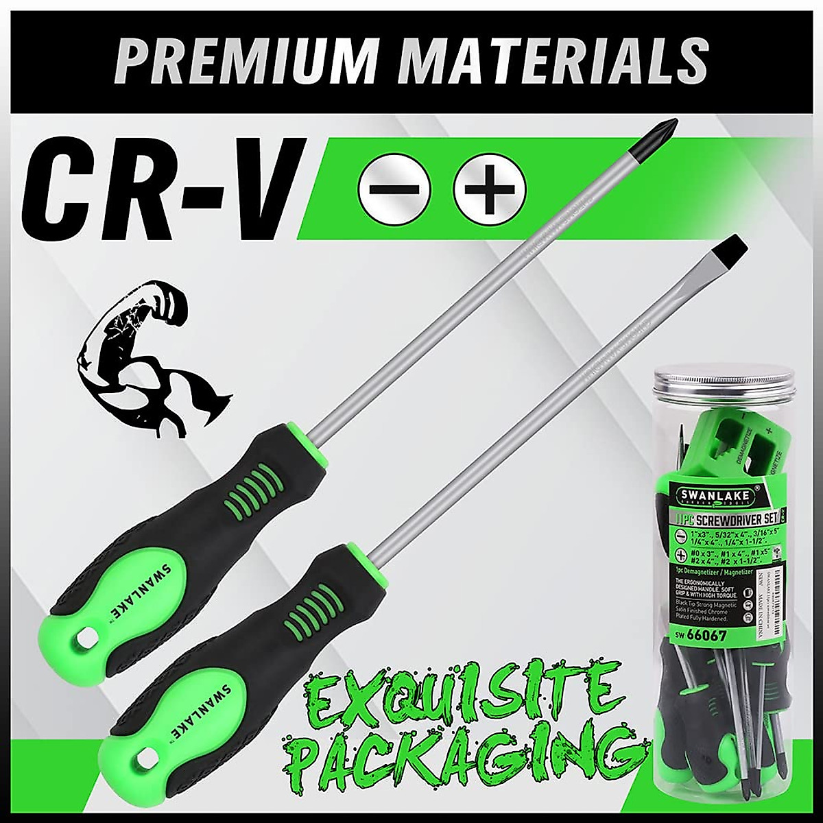 SWANLAKE 11PCS Screwdriver Set, Magnetic 5 Phillips and 5 Flat Head Tips for Fastening and Loosening Seized (11PCS)