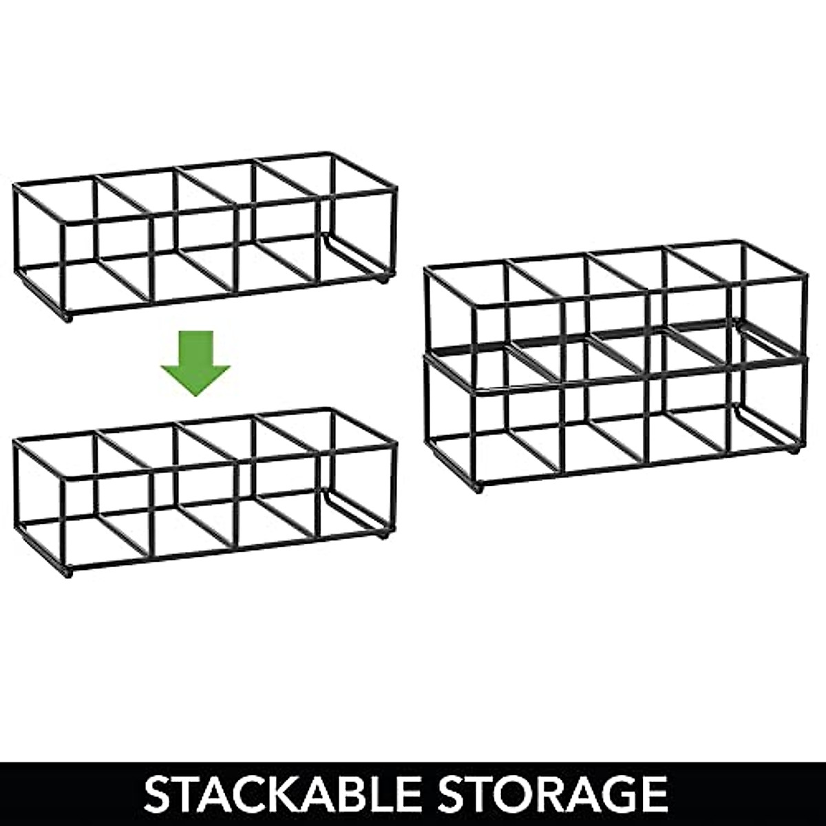 mDesign Stackable, Metal Geometric Free-Standing Water Bottle and Wine Rack Storage Organizer for Kitchen Countertops, Pantry, Fridge - Holds 8 Bottles - 2 Pack - Matte Black