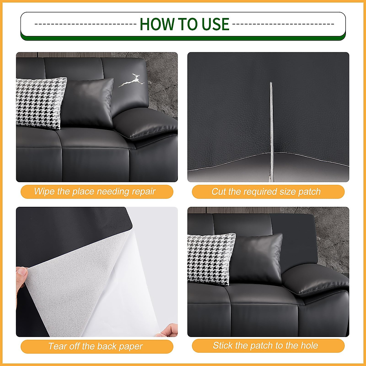 Leather Repair Patch 17X79 inch Large Self-Adhesive Leather Repair Tape, Reupholster Leather Patches for Furniture Couch Chairs Car Seat (Black, 17x79 inch)