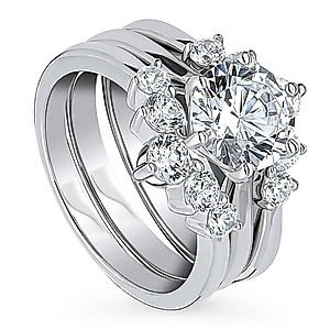 BERRICLE Sterling Silver 5-Stone Wedding Engagement Rings Cubic Zirconia CZ Solitaire Ring Set for Women, Rhodium Plated Size 9