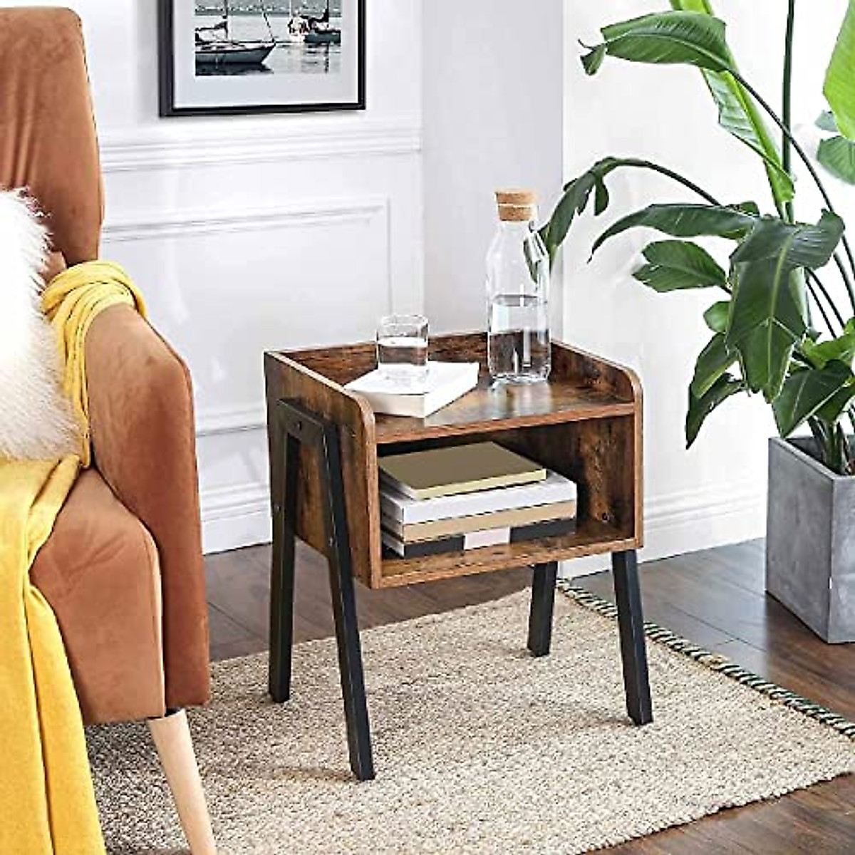 LIRUXUN C Frame Coffee Table Metal Frame Set Wood Vintage Side Table Mobile Living Room Bedroom Furniture