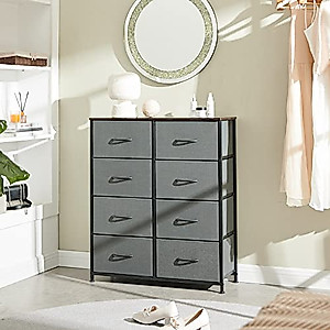 Somdot Dresser for Bedroom with 8 Drawers, 4-Tier Wide Storage Chest of Drawers with Removable Fabric Bins for Closet Nursery Bedside Living Room Laundry Entryway Hallway, Charcoal Grey/Dark Walnut