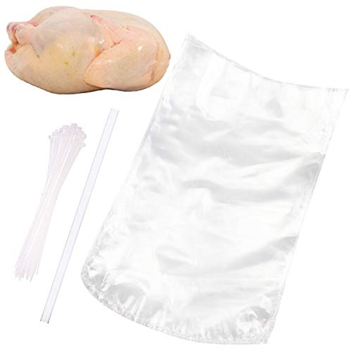 Morepack Poultry Shrink Bags,50Pack 13x18Inches Clear Poultry Heat Shrink Wrap BPA Free Freezer Safe with 50 Zip Ties,a Silicone Straw for Chickens,Rabbits