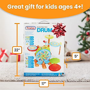 Prextex Kids Drum Set - Toddler Drum Set Includes Toy Microphone, Adjustable Sound Bass, Electric Drums & Drum Sticks (for Ages 3-6)