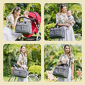 Diaper Bag Tote, RUVALINO Hospital Bags for Labor and Delivery, Multifunction Large Travel Weekender Overnight Bag for Mom and Dad, Convertible Baby Bag for Boy and Girls Gray