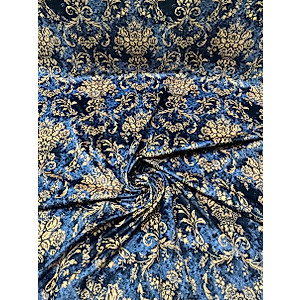 Decora Furnishings Damask Design Digitally Printed Velvet Finish Fabric for Upholstery, Chairs, Cushions, Window Treatments Crafts Rennaisance Rococo Victorian Style 54" Width By the Yard (Royal Blue)