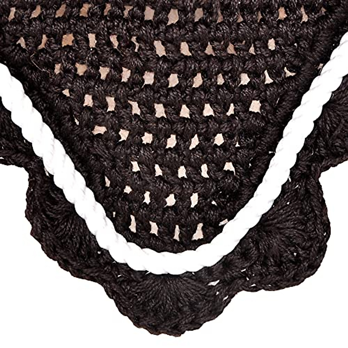 Generic Star Trading Company Horse Soft Crochet Breathable Cotton Ear Net Hood Ear Protector Bonnet Equestrian with Piping Cotton Brown Horse Flyveil (Size: Full)