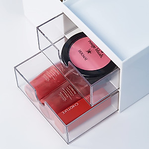 Office Desk Organizer with drawer, Office Supplies and Desk Accessories, Business Card/Pen/Pencil/Mobile Phone/Stationery Holder Storage Box (White)