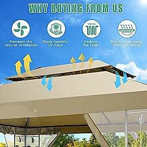 COBIZI 10x13 Outdoor Gazebo, Garden Tent for Patio Canopy with Leaf Screen Steel Frame and Mosquito Netting, Double Roof Canopy Tent for Deck, Backyard, Garden and Lawns, Khaki