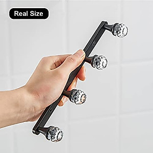 WOLIBEER Crystal Towel Hook, Matte Black Coat Hook 4 Row Hook Wall Mounted Hook Rack Stainless Steel Hanger for Bathroom Kitchen Toilet Entryway