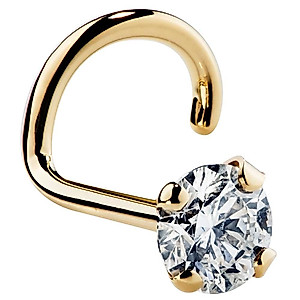 FreshTrends 2mm Cubic Zirconia 14K Yellow Gold Nose Ring Twist Screw - 18G