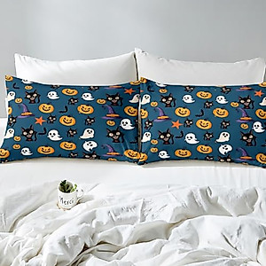 Feelyou Halloween Theme Duvet Cover Horror Pumkin Bedding Set for Kids Boys Girls Cute Ghost Comforter Cover Black Cats Bats Bedspread Cover Bedroom Collection 2Pcs Toddler Size,No Comforter