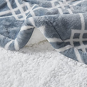 Serta Pace Reversible Ogee Plush to Sherpa Throw Ultra Soft Knitted Electric Blanket,Cozy and Snuggly Cover for Cold Weather, Auto Shut Off, Multi Heat Setting Controller, 50"x60", Dusty Blue Geo