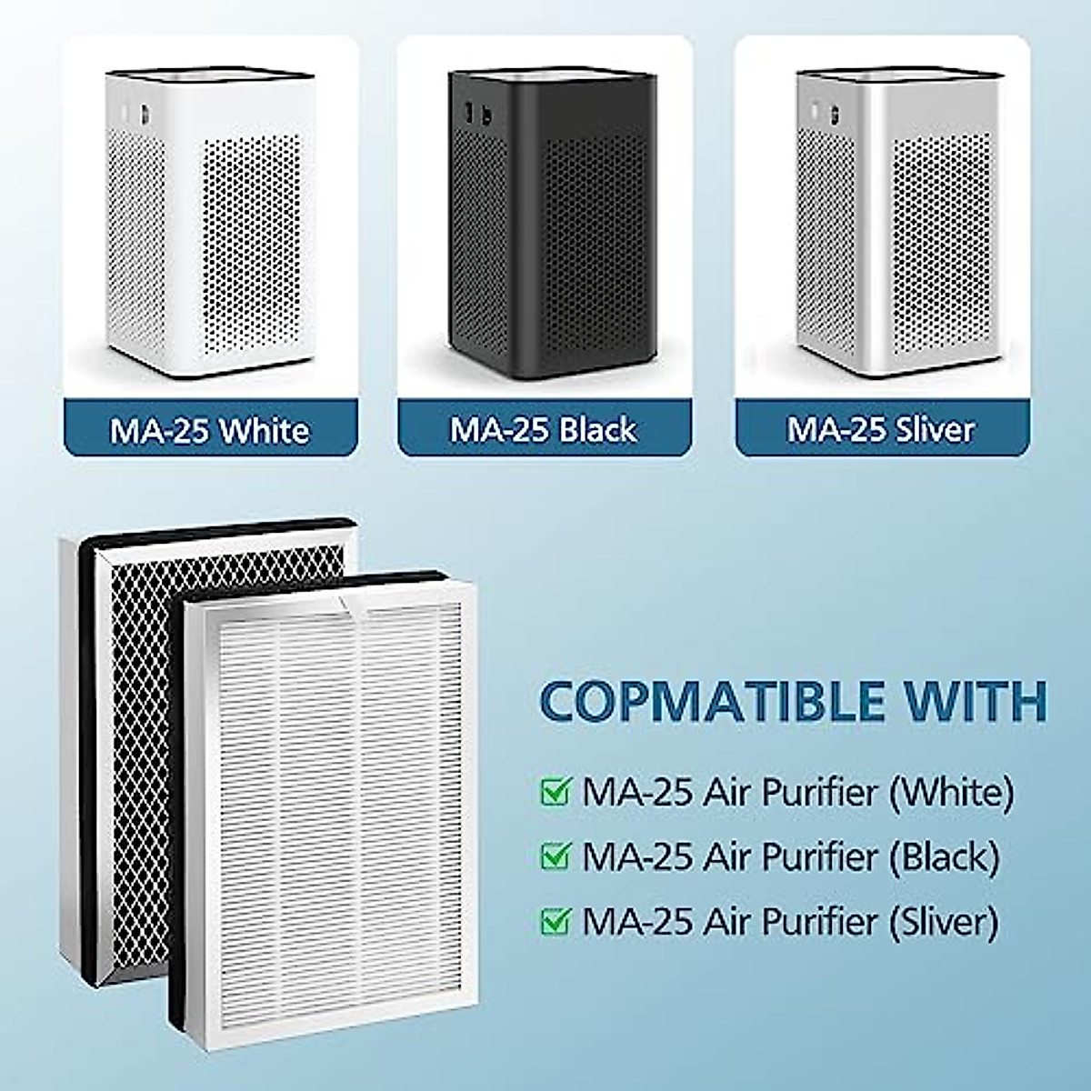 4 PACK MA-25 Replacement Filters Compatible with Medify MA-25 Air Purifier, 3-in-1 Pre-Filters, H13 True HEPA and Activated Carbon Filter for Wildfire Smoke, Pet Dander, Dust, Odors, Pollen