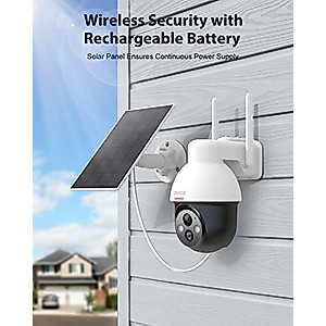 DEKCO Solar Security Camera Wireless Outdoor, 2K Night Vision with Spotlight, Pan Tilt 360° View, 2.4Ghz WiFi, 2-Way Talk, Human Detection, Cloud/SD Video Surveillance DC9E