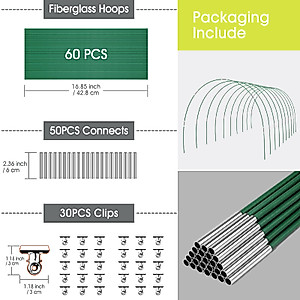 60 PCS Greenhouse Hoops Grow Tunnel 10 Sets of 8.5 FT Long Garden Hoops Kit, RIFNY Rust-Free Fiberglass Raised Beds Hoops for Garden Netting, DIY Garden Support Hoops Arch Frame