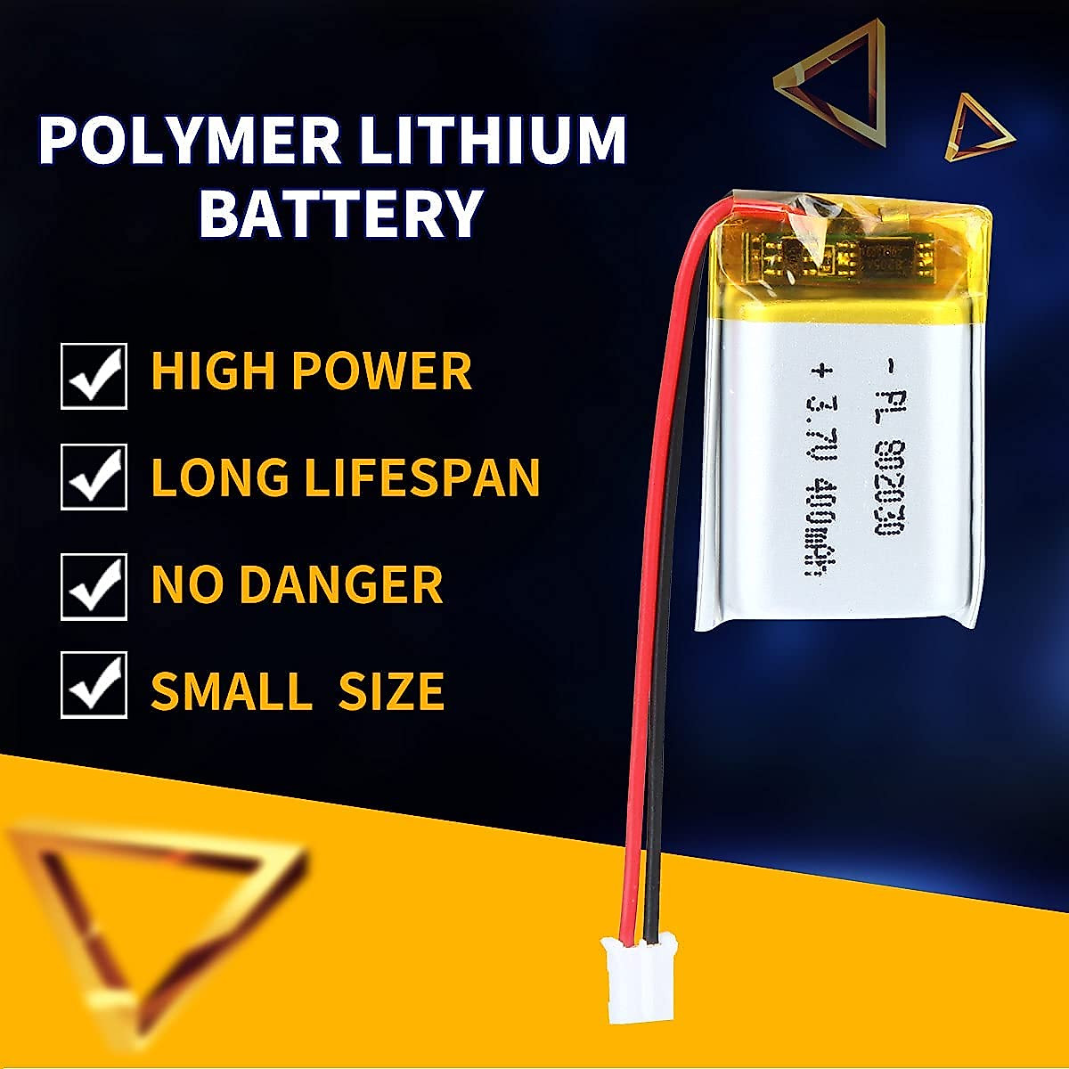AKZYTUE 3.7V 400mAh 802030 Lipo battery Rechargeable Lithium Polymer ion Battery Pack with PH2.0mm JST Connector