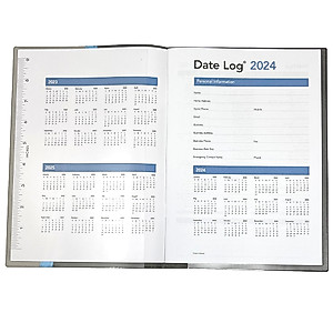 2024 Monthly Calendar Planner Organizer Date Log | 14 Month-at-a-Glance 10 X 7 Grey Sleek Denim Cover Blue Strip - Appointment Agenda Goals Accountability Meetings Book to Do List Time Management