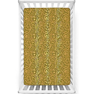 Damask Themed Fitted Mini Crib Sheets,Portable Mini Crib Sheets Soft & Stretchy Fitted Crib Sheet - Great for Boy or Girl Room or Nursery,24“ x38“,Pale Coffee Fawn