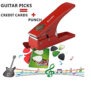 Elrido DIY Guitar Picks Punch Pick Maker to Make Your Endless Guitar Picks Puncher Tool Kit, 2 Pick Strips Sheet, Leather Key Chain Picks Holder - Guitar Picks Punch Tool Guitar Picks Cutter (Red)
