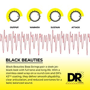 DR Strings Bass Guitar Strings, Black Beauties - Black Coated, 50-110 (BKBT-50)