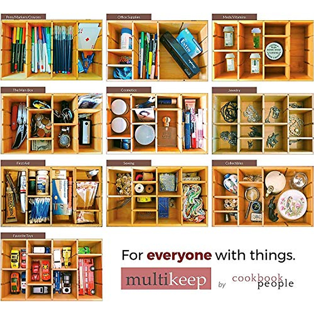 cookbook people Multikeep Adjustable Tea Box 128 Tea Bag Storage Organizer Bamboo Latching Lid (Blank Lid)