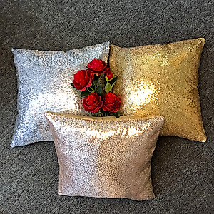Ushinemi Sequin Throw Pillow Cases, Silver Glitter Square Throw Pillow Covers, Throw Pillow Cover for Sofa Couch Home Festivals Holiday Decor, 16x16”, Set of 2