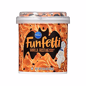 Pillsbury Funfetti Halloween Bundle, 1 of each Chocolate Slime Cake Mix and Halloween Cake Mix, 1 of each Frosting with Sprinkles, Black Chocolate and Orange Vanilla (Pack of 4) with By The Cup Spreader