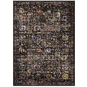 Modway Minu Distressed Floral Lattice 8x10 Area Rug in Black, Yellow and Orange