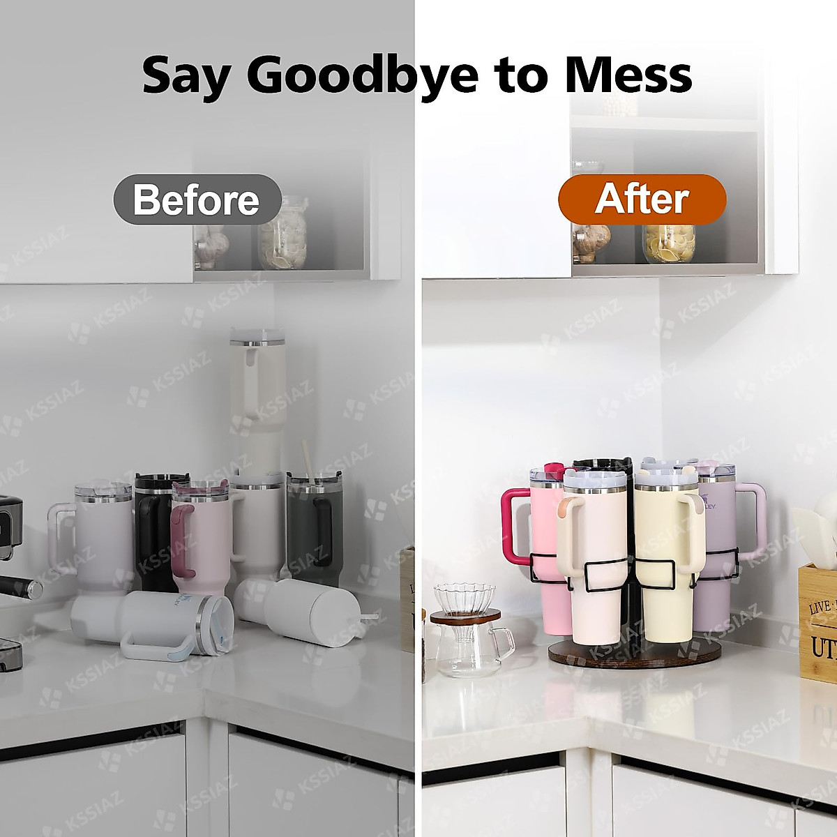 Water Bottle Organizer for Stanley 40 oz Tumbler with Handle, Rotatable Stanley Cup Organizer Holder, Patented Product, Kitchen Organizers and Storage for Stanley Cup Accessories, Black