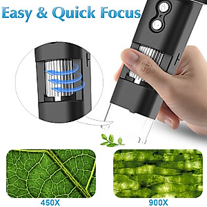 Kuaguozhe Handheld Digital Microscope with 900x Magnification, 2.4" LCD Screen, LED Light, Black Glass Body, USB Cable, 32GB SD Card and Sample Slides