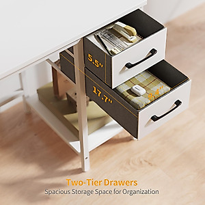 CubiCubi Computer Desk with Drawers, 47 Inch Reversible Office Desk with Monitor Stand and Storage Shelves, Work Writing Study Desk Table for Home, White