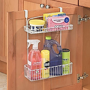 mDesign Steel Over Cabinet Kitchen Storage Organizer Holder or Basket - Hang Over Cabinet Doors in Kitchen, Pantry, Bathroom - Holds Dish Soap, Window Cleaner - Concerto Collection - Matte White