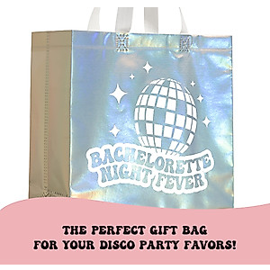 Last Disco Bachelorette Gift Bags (Set of 12) 70s Bachelorette Party Favors Bags I Bachelorette Night Fever Non-Woven Disco Tote Gift Bags I Iridescent Bridesmaid Bags