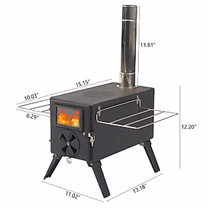 Vikiullf Camping Wood Stove - Portable Outdoor Tent Stove with with Pipe, Heating Burner Stove for Ice-fishing, Camping, Cookout, Hiking, Travel