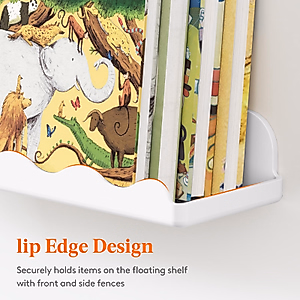 Lifewit Kids Bookshelf 6 Pack, 15" Acrylic Floating Shelves for Wall Mounted, White Clouds Nursery Book Toy Hanging Racks for Baby/Toddler/Children in Bedroom, Living Room Decor