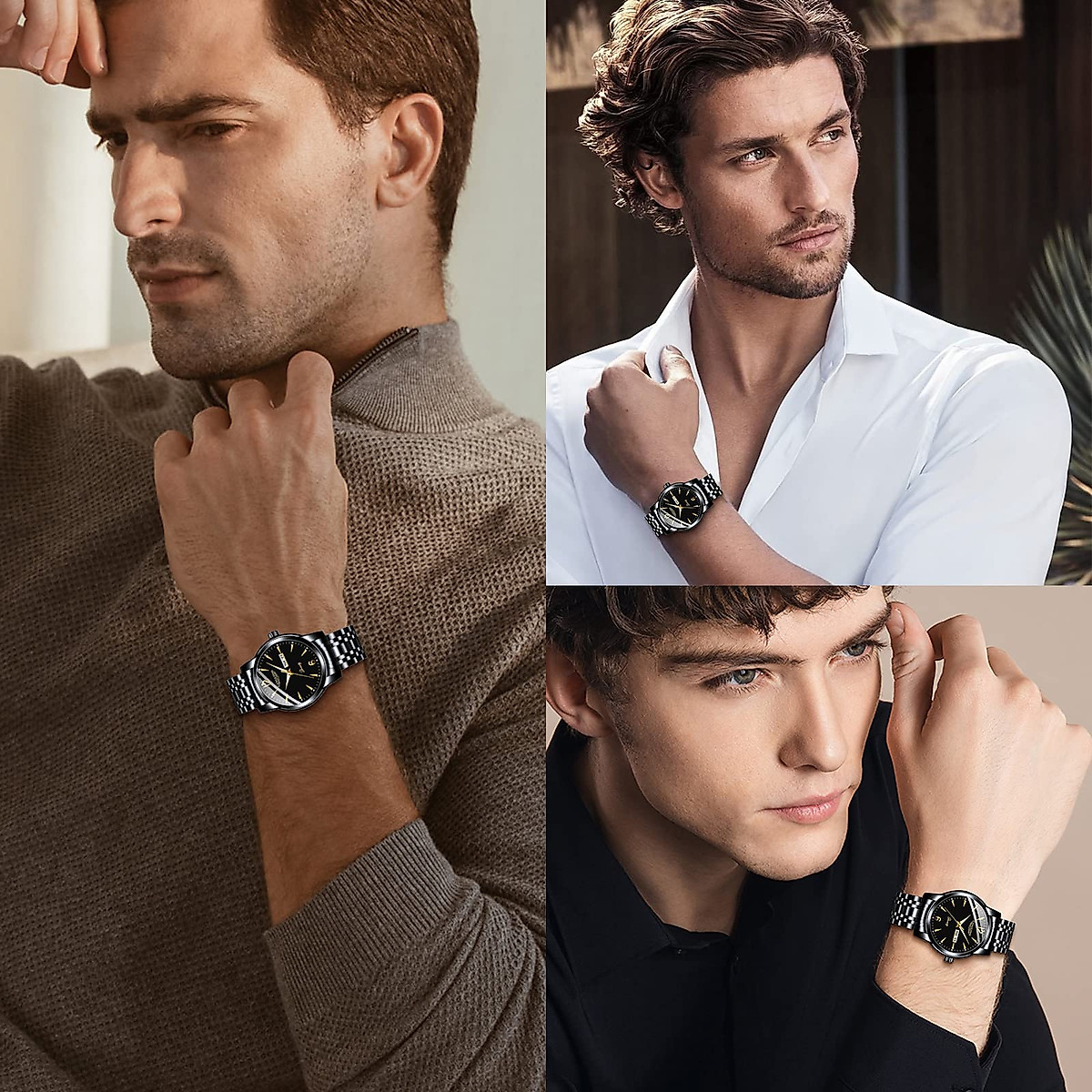 BY BENYAR AKNIGHT Watches for Men Quartz Movement Watch，Waterproof Luminous Men's Watch, Stainless Steel Strap Business Watches