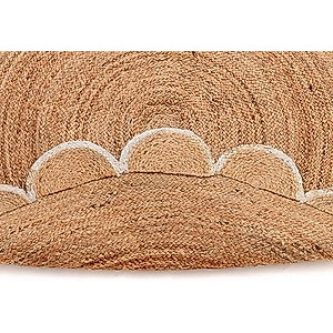 Laxmi Exports 4x4, 5x5, 6x6,feet Natural Jute Scallop Round Rug, Floor Scalloped Edge Rug Braided Boho Eco Large Circular Handmade Area Rugs (WHT_3x3)