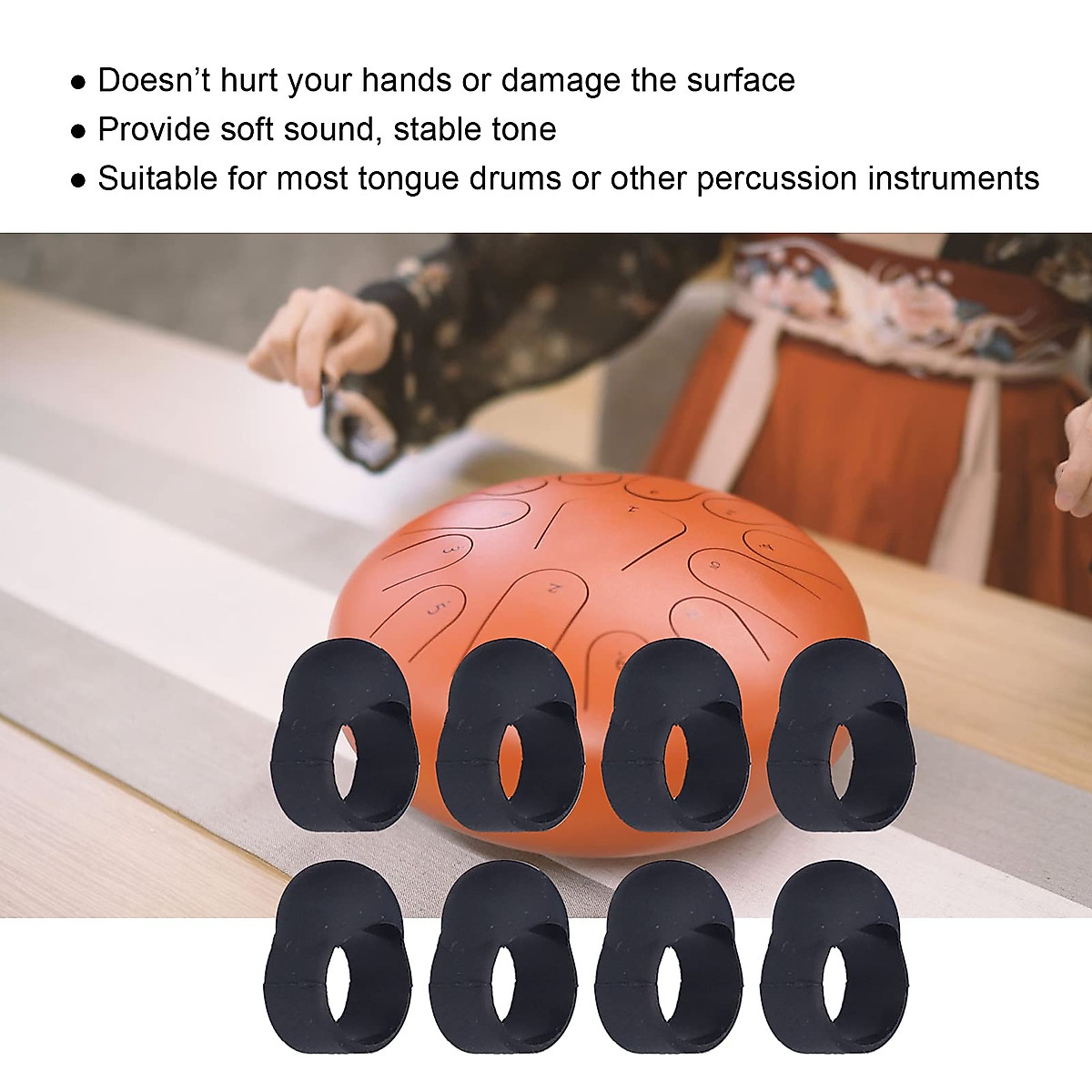 Silicone Drum Finger Sleeve, Standard Sizes Percussion Accessories Soft Drumstick Support Scratch Resistant with Number Sticker for Tongue Drums