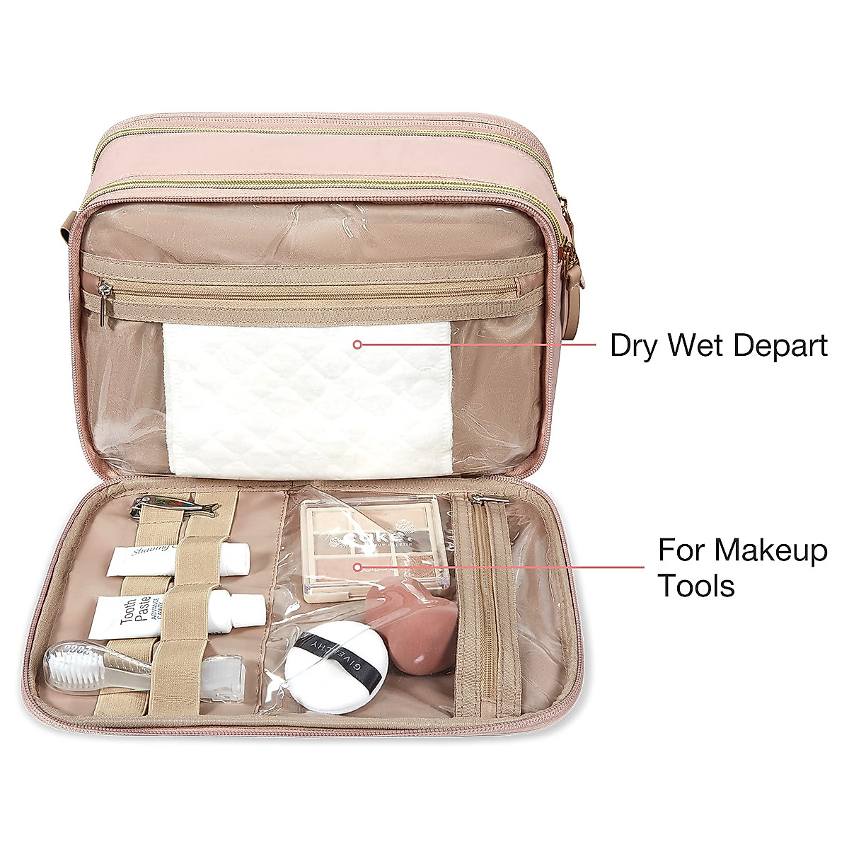 BAGSMART Toiletry Bag for Women, Large Toiletry Bag Water-resistant Makeup Cosmetic Organizer Bag Door Room Essentials for Accessories, Shampoo, Full Sized Container, Toiletries (Medium, Pink)