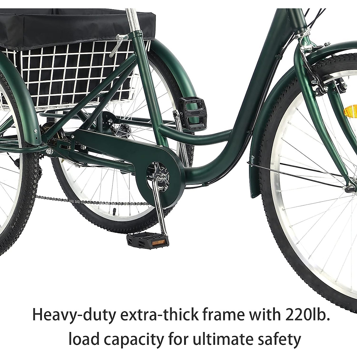 TUOKE Adult Trikes 24 inch Wheels Low Step-Through with Cargo Basket/Full Assembly Tool，Adult Tricycles Three Wheel Trike Bike Cruiser 7 Speed, Suitable for Women, Men, Seniors