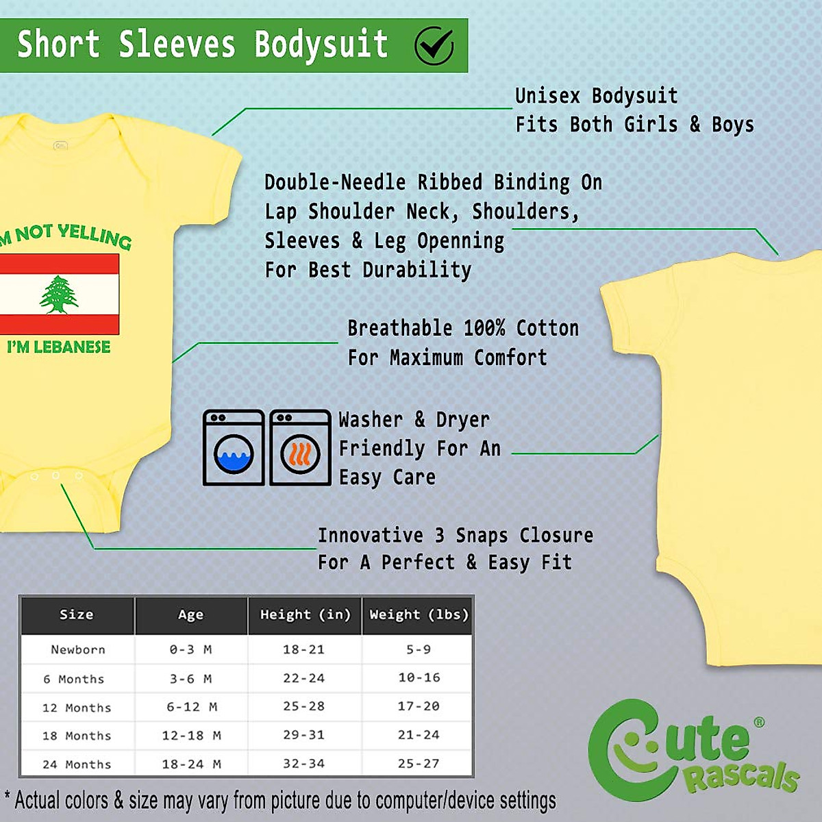 Custom Boy & Girl Baby Bodysuit I'm Not Yelling I Am Lebanese Lebanon Funny Cotton Baby Clothes Yellow Design Only Newborn