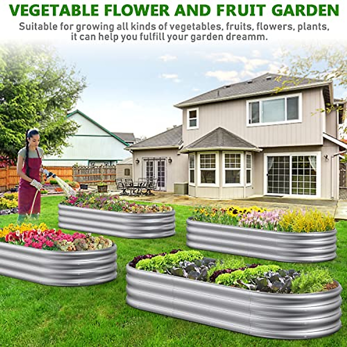 Mostmahes 6x2.3x1ft Galvanized Raised Garden Bed for Flowers, Outdoor Raised Planter Box, Backyard Metal Raised Garden Bed for Plant