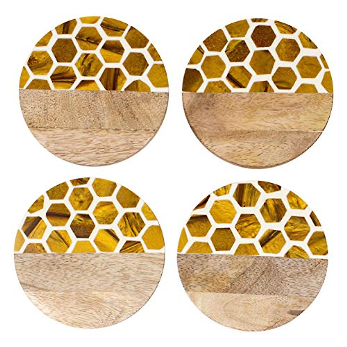Boston Warehouse Honeycomb Resin and Wood Coasters Set of 4, Round