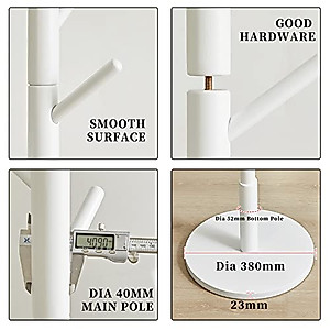 Aibiju Standing Coat Rack Stand with 8 Hooks and 3 Height Options, Wood Kids Coat Tree with Sturdy Round Base, Small Hall Tree Coat Rack White YD-1009
