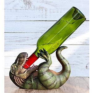 Ebros Dino Wino Prehistoric Dinosaur Thirsty T-Rex Wine Bottle Holder 9.25" Long Caddy Figurine Jurassic Era Trex Statue Kitchen and Dining Decor Party Hosting Prop Tyrannosaurus Rex Dinosaurs